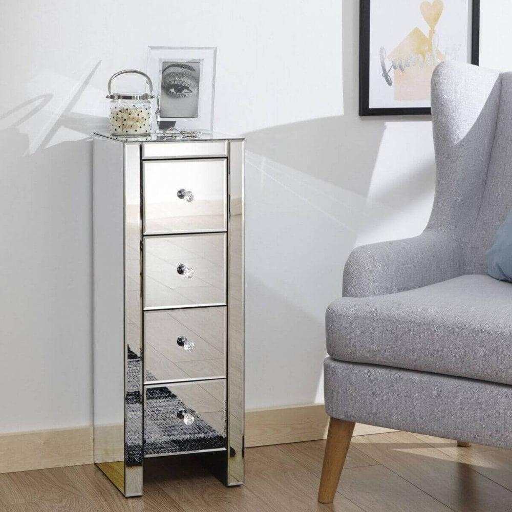 Mirrored 4 Drawer Slim Chest